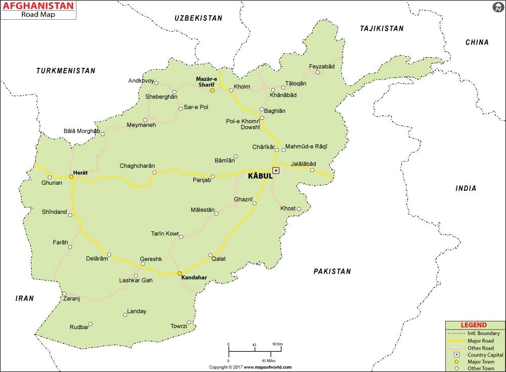 Afghanistan Highway Map - Laminated (36" W x 26.6" H) : Amazon.ca ...