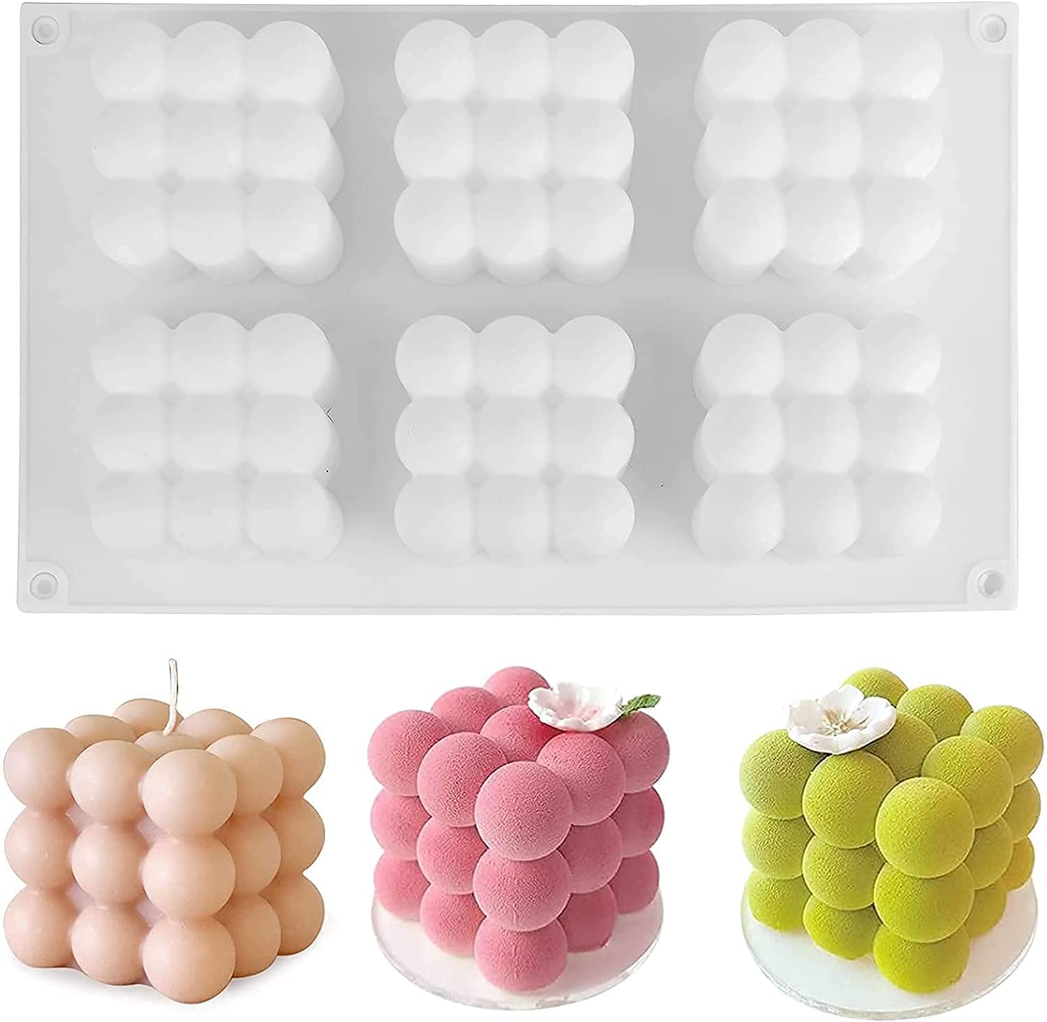 UKIYO INTERNATIONAL - Bubble Candle Mould 3D Silicon 6 Slots Cube ...