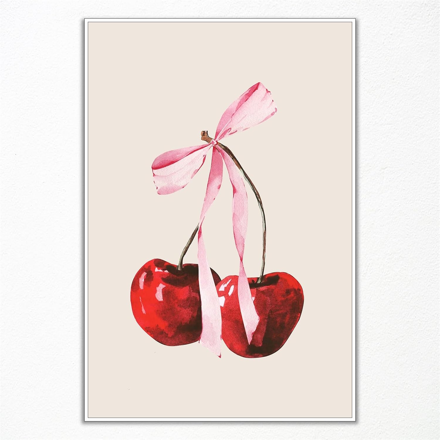 Amazon.com: Red Cherry Canvas Wall Art, Cherry Pink Bow Poster for Girl ...