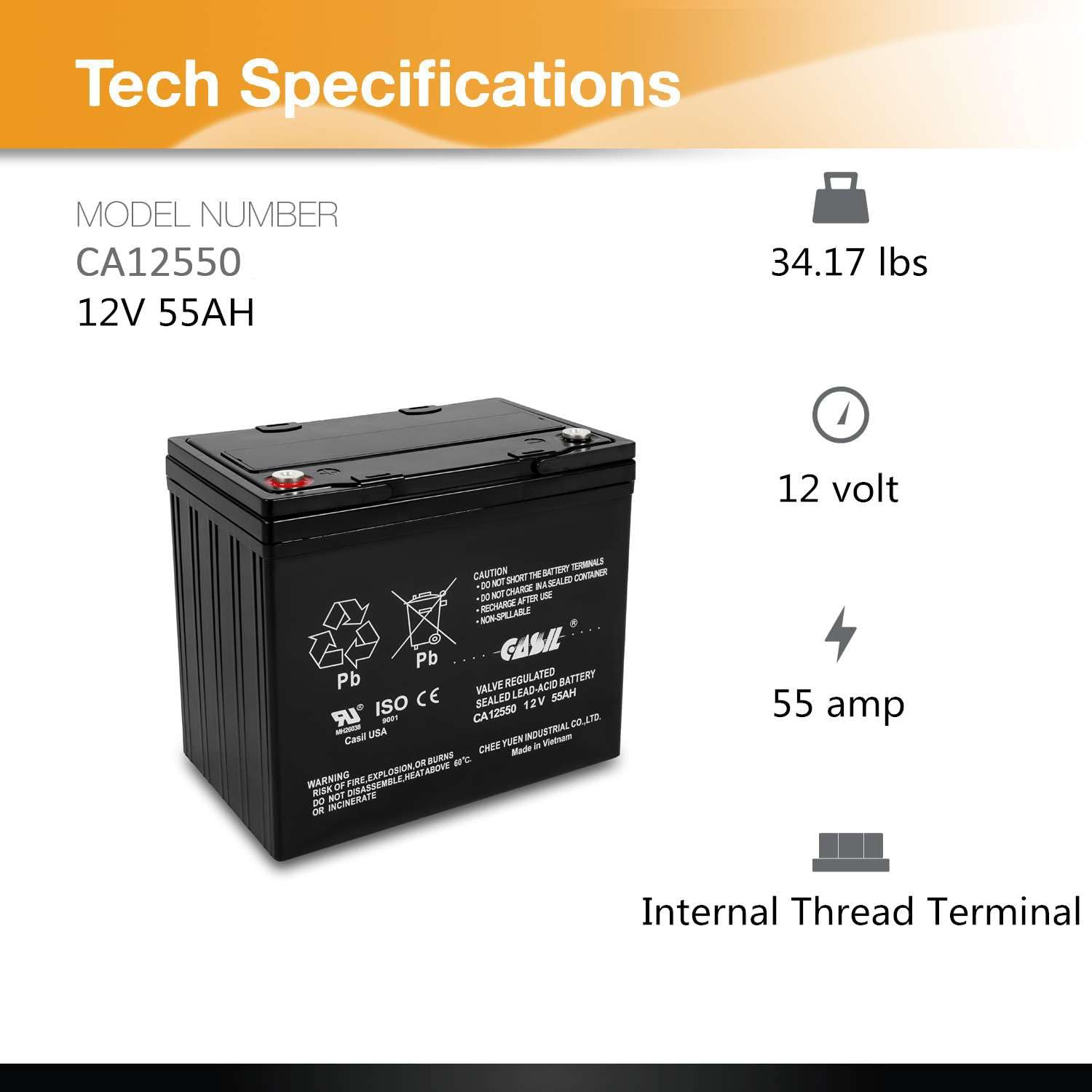 Snapklik.com : Casil 2-Pack 12V 55Ah AGM Deep Cycle Batteries Marine