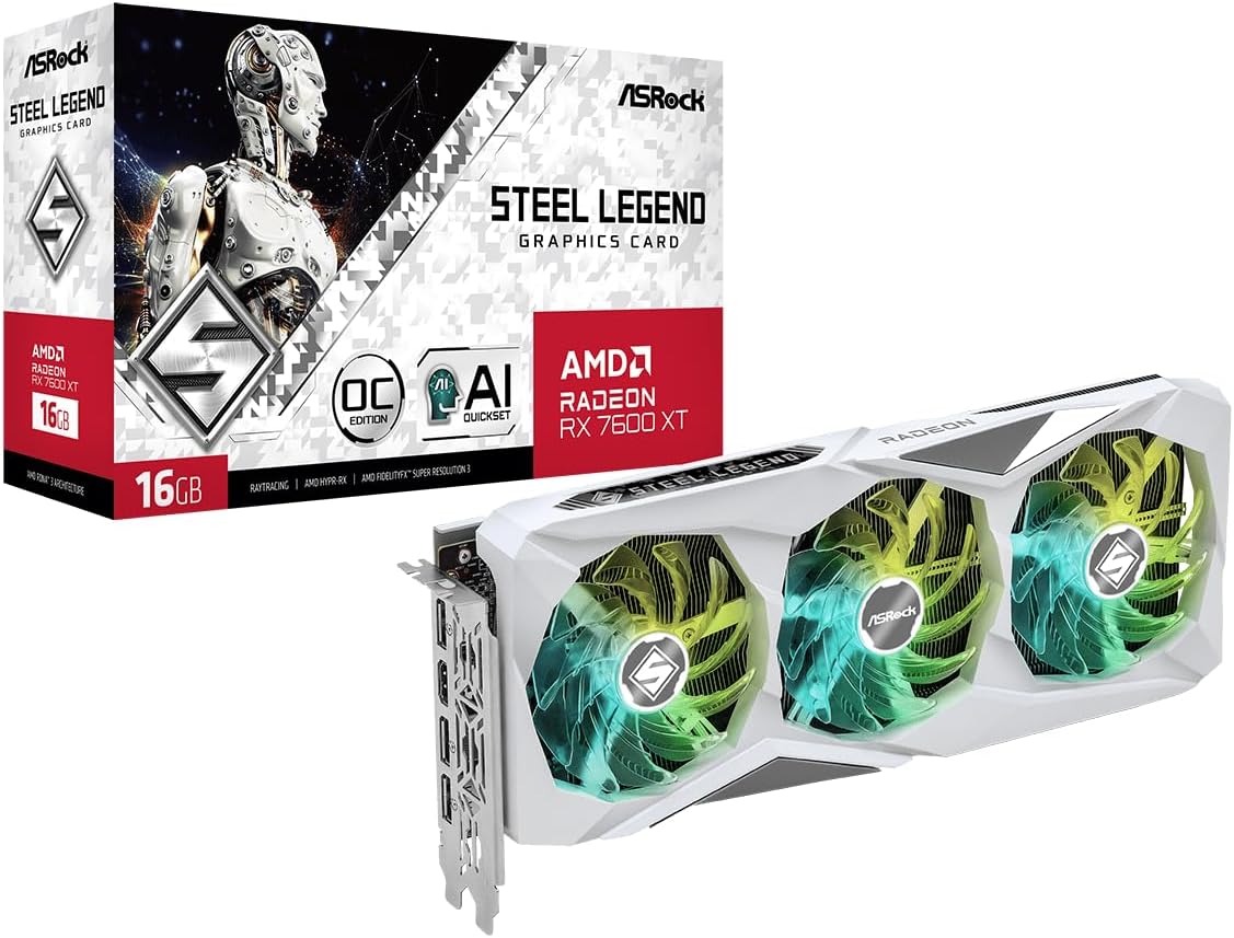 ASRock AMD Radeon RX 7600 XT Steel Legend 16GB OC 18 Gbps GDDR6 128-Bit ...