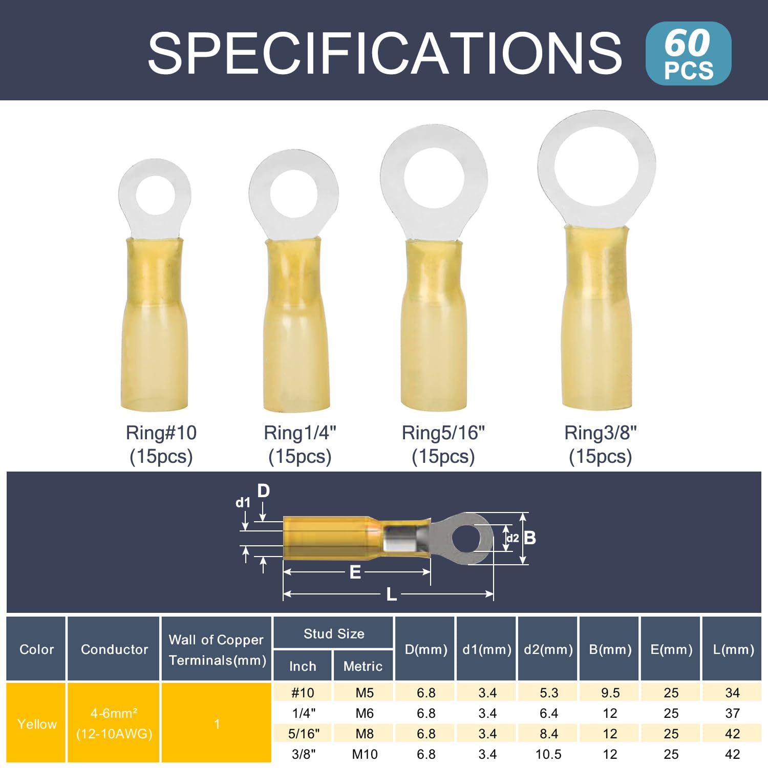 Snapklik.com : Chanzon UL Listed Heat Shrink Ring #10 M6 M8 M10 12 ...