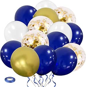 Amazon.com: Navy Blue Gold Confetti Balloons Kit, 50 Pack 12 inch Navy Blue White Gold Metallic ...