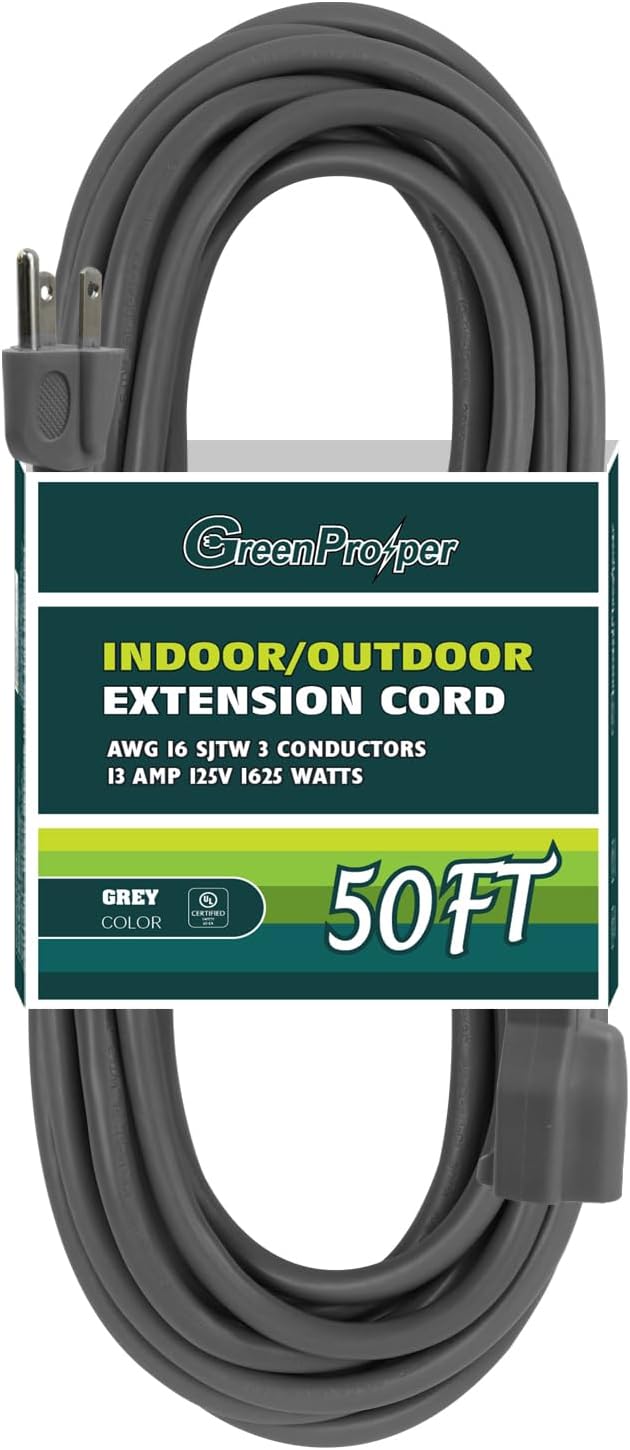 Amazon.com: GreenProsper 50 Ft Indoor Outdoor Grey Extension Cord, 16 ...