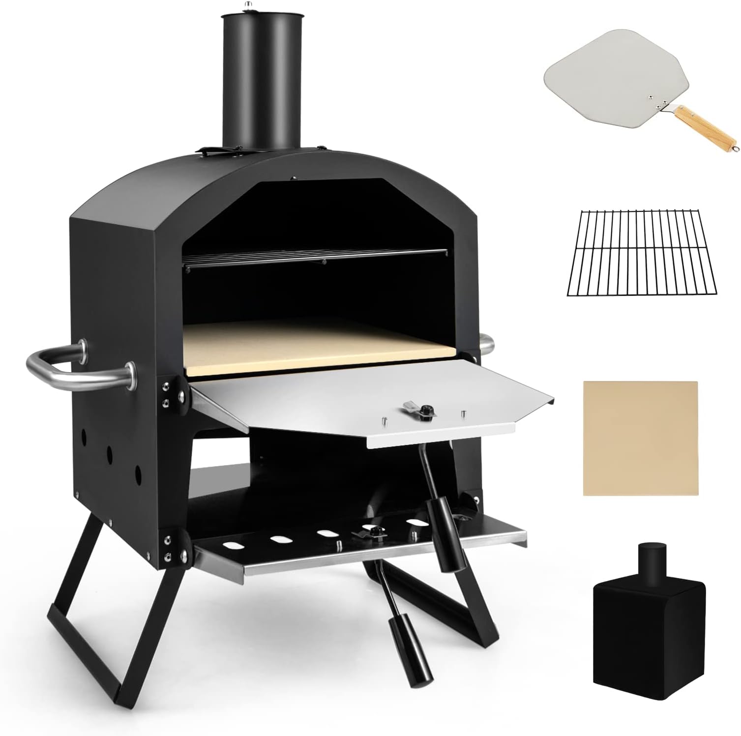 COSTWAY Outdoor Pizza Oven, Wood Fired Pizza Maker with Waterproof ...