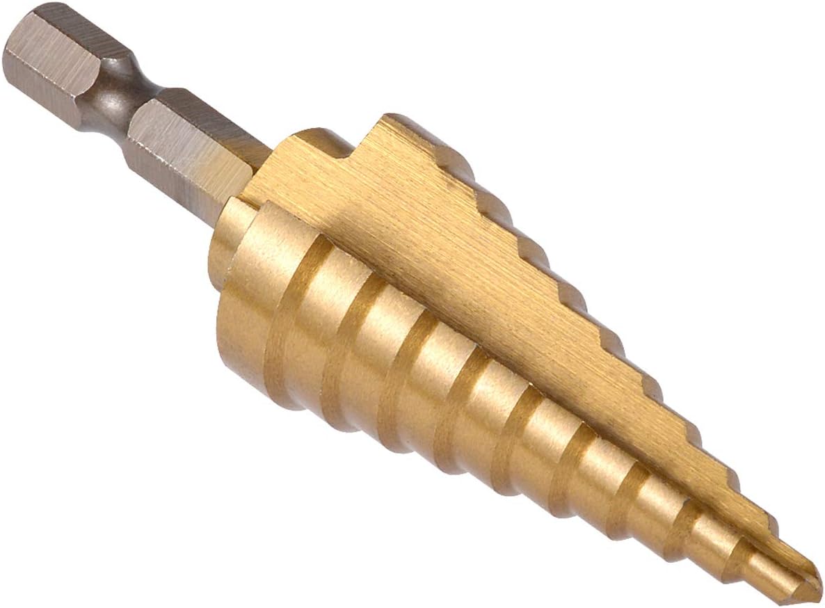 HOHXEN 1/4" Hex Shank Titanium Step Drill Bit High Speed Steel 10 Steps ...