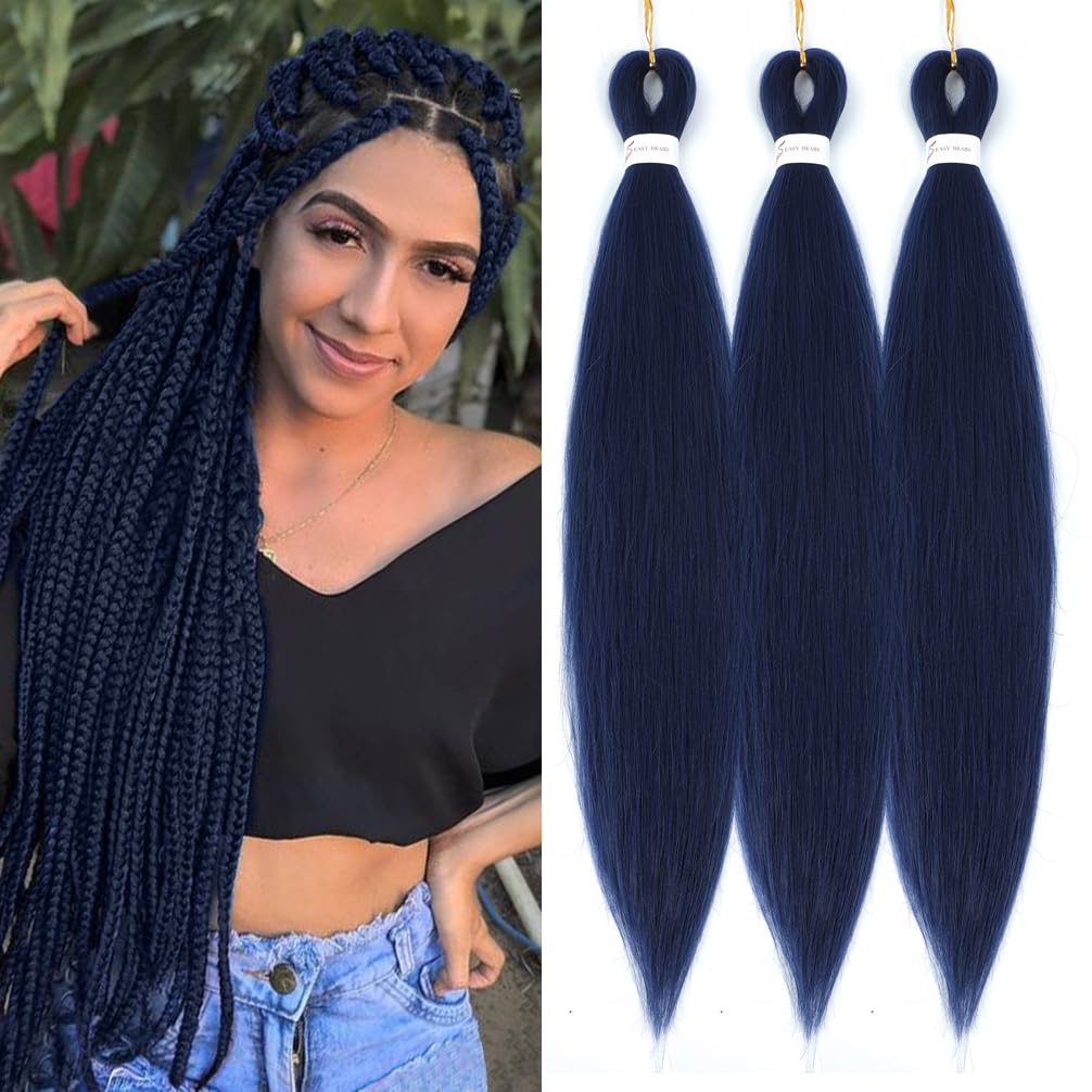 Amazon.com : Dark Blue Braiding Hair Pre Stretched Box Braids 26 Inch ...
