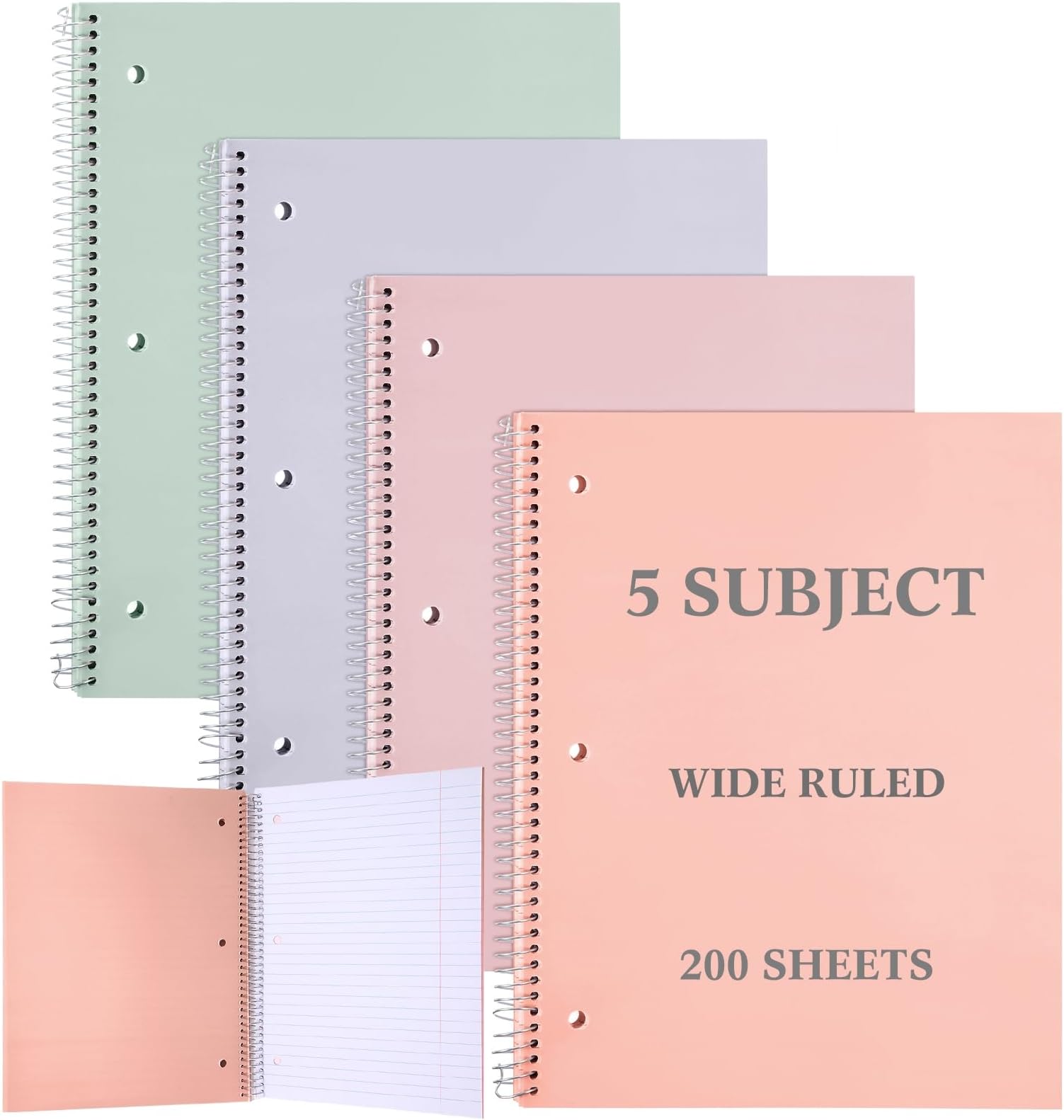 Amazon.com : Geyoga 6 Pack Color 3 Subject Wide Ruled Spiral Notebook ...