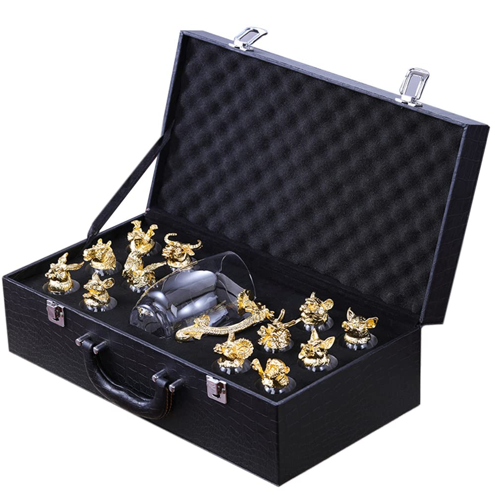 YingXue Chinese Zodiac Whiskey Glasses Set of 12 and Dragon Handle Wine ...