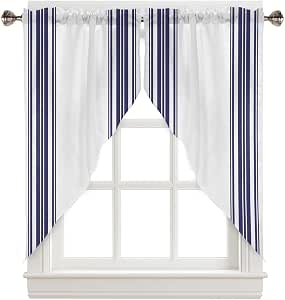 Amazon.com: Funnywall88 Swag Curtains Navy Blue White Stripes Rod ...