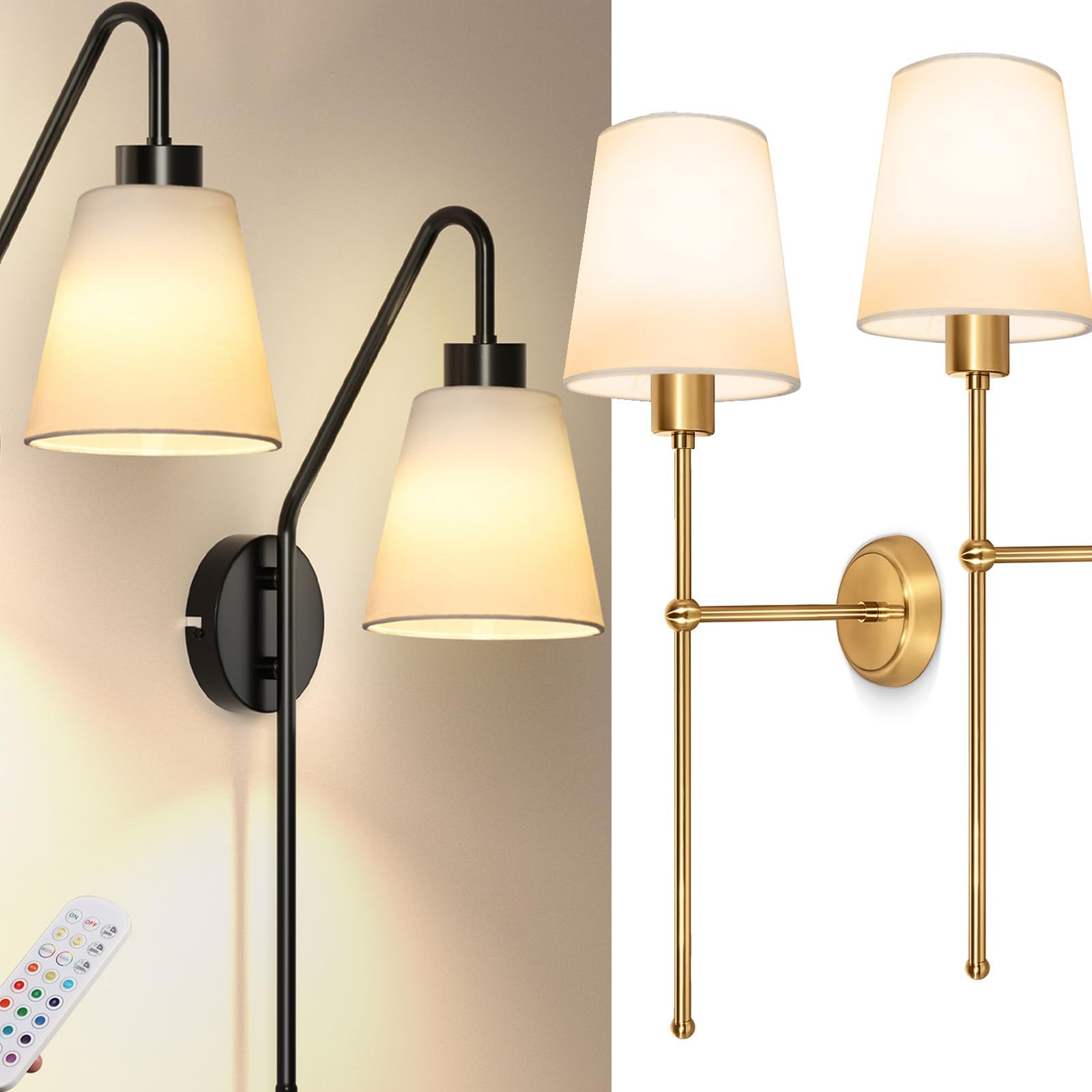 4 Pack Battery Operated Wall Sconces Set of Two, Wireless Wall Sconces ...
