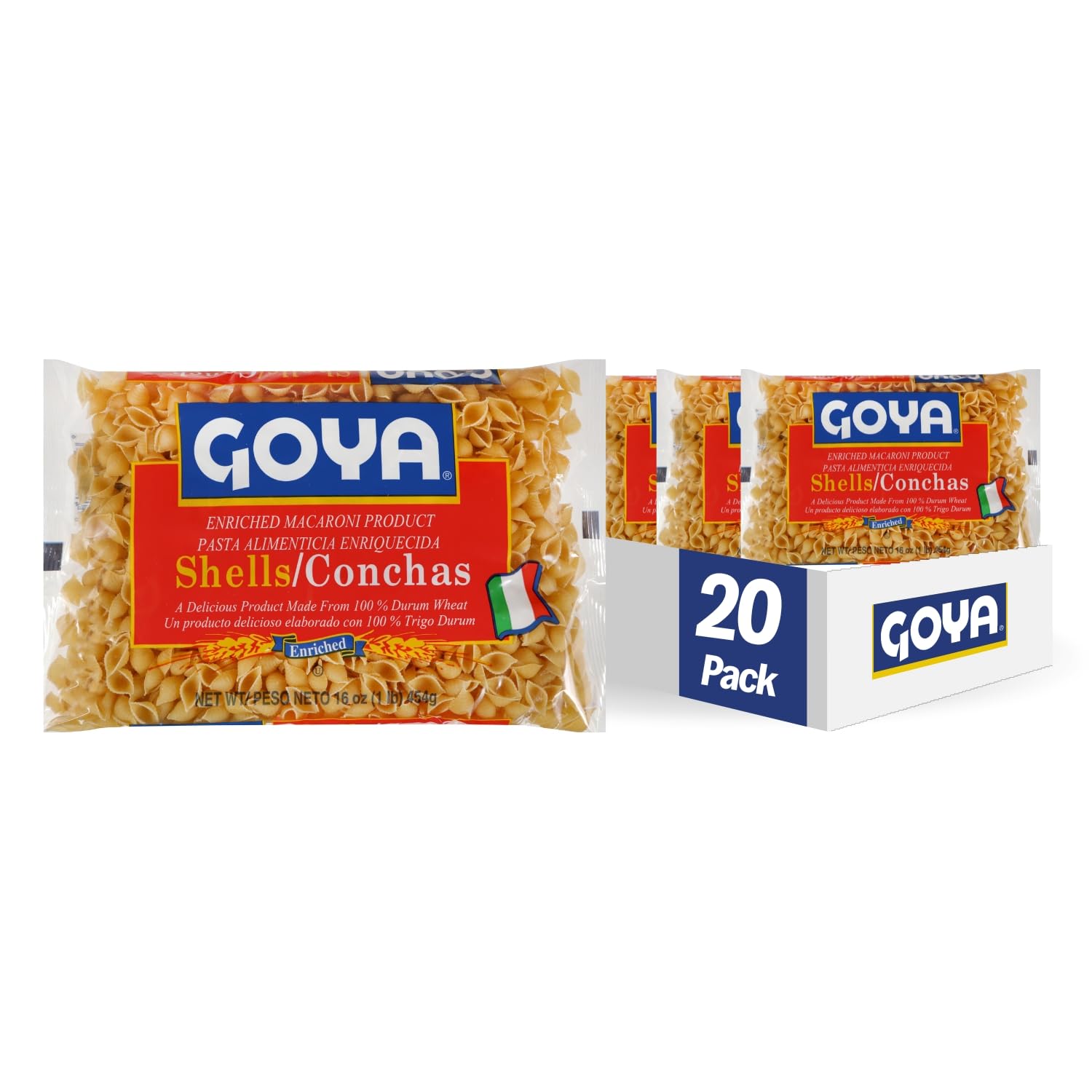 Amazon.com : Goya Foods Shells Pasta, 16-Ounce (Pack of 20) : Spaghetti ...