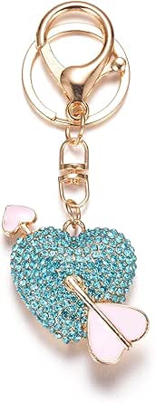 SWJEWEL Cute Rhinestone Heart Shape Keychain Sparkle Blue Crystal Gold ...