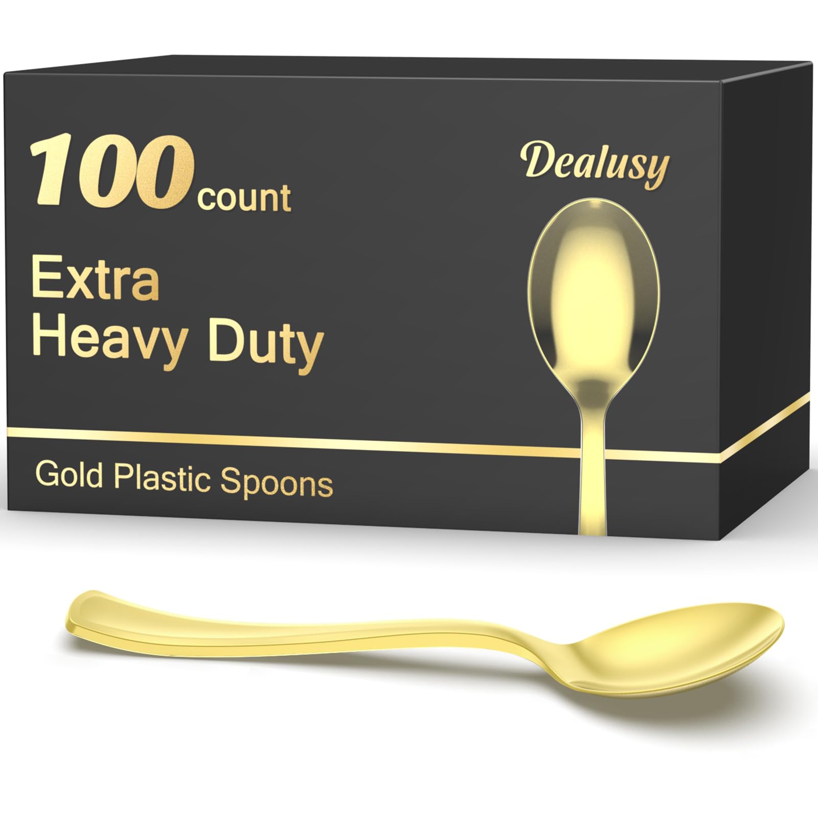 Amazon.com: Dealusy 100 Count Heavy Duty Gold Plastic Spoons Disposable ...