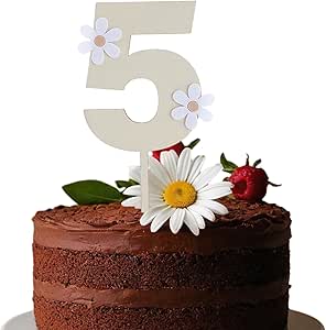 Amazon.com: 5th Birthday Daisy Cake Topper - Wooden Fifth Birthday Party Cake Decorations, 5th ...
