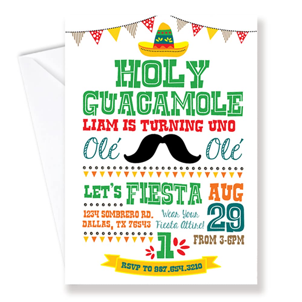 Amazon.com: Holy Guacamole First Birthday Invitation, Fiesta theme ...