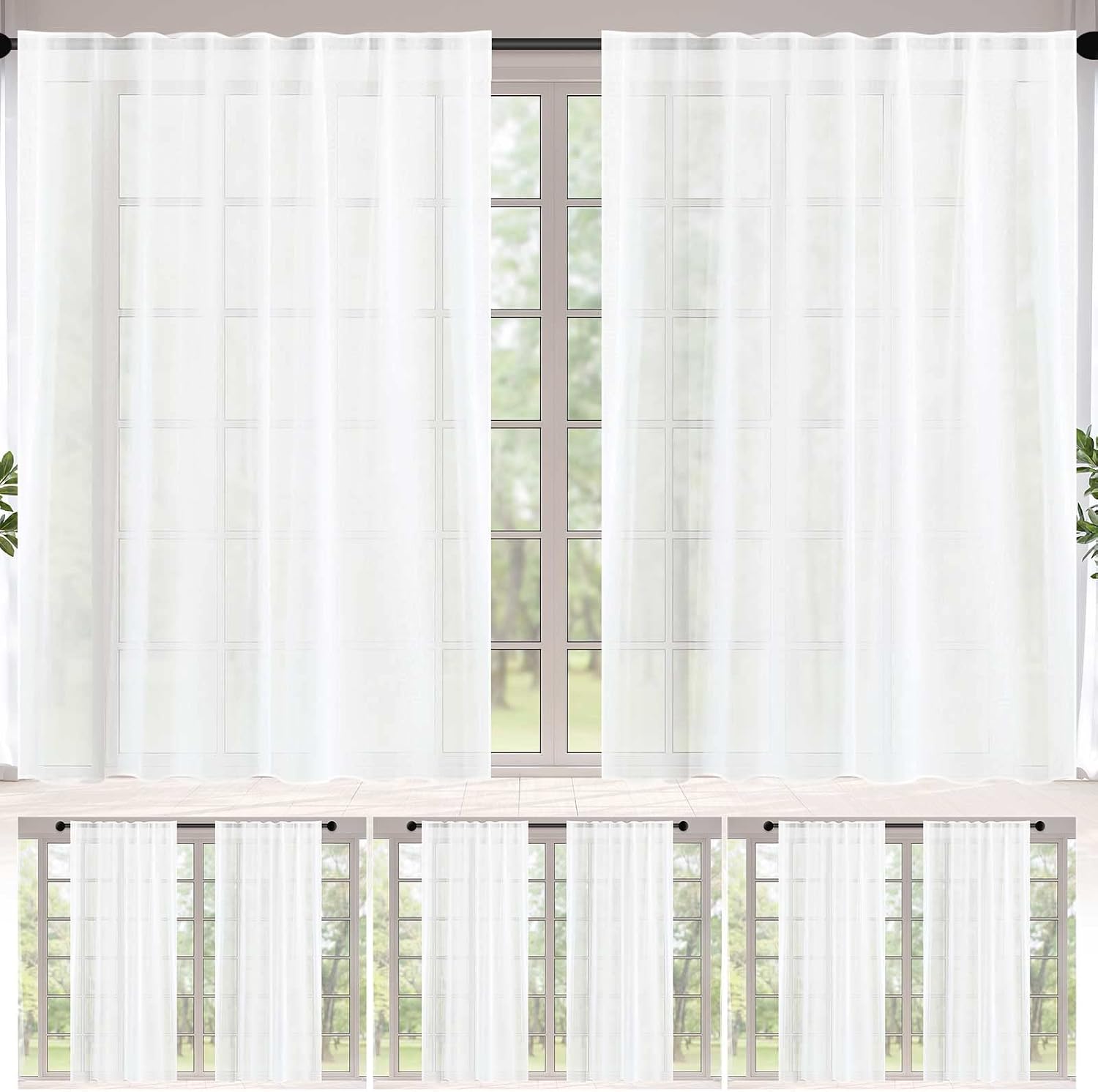 Amazon.com: Moukeren 6 Pcs White Sheer Curtains, 60 x 84 Inch Basic Rod ...