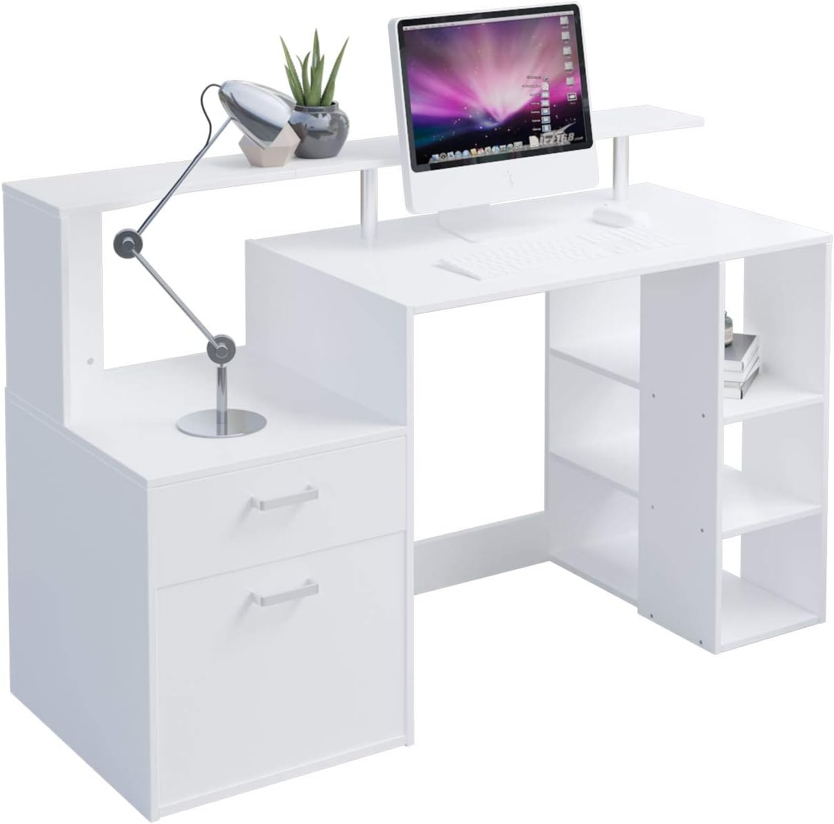 Hadwin Computer Desk for Home,Wood Office Desk with Drawers/Shelves ...