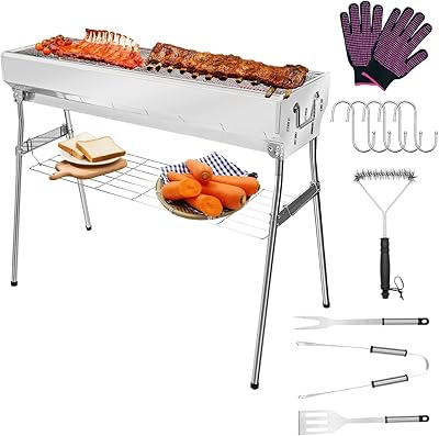Amazon.com: HALNYHYFD Portable Charcoal Grill Stainless Steel Outdoor BBQ Foldable Kebab Grill ...
