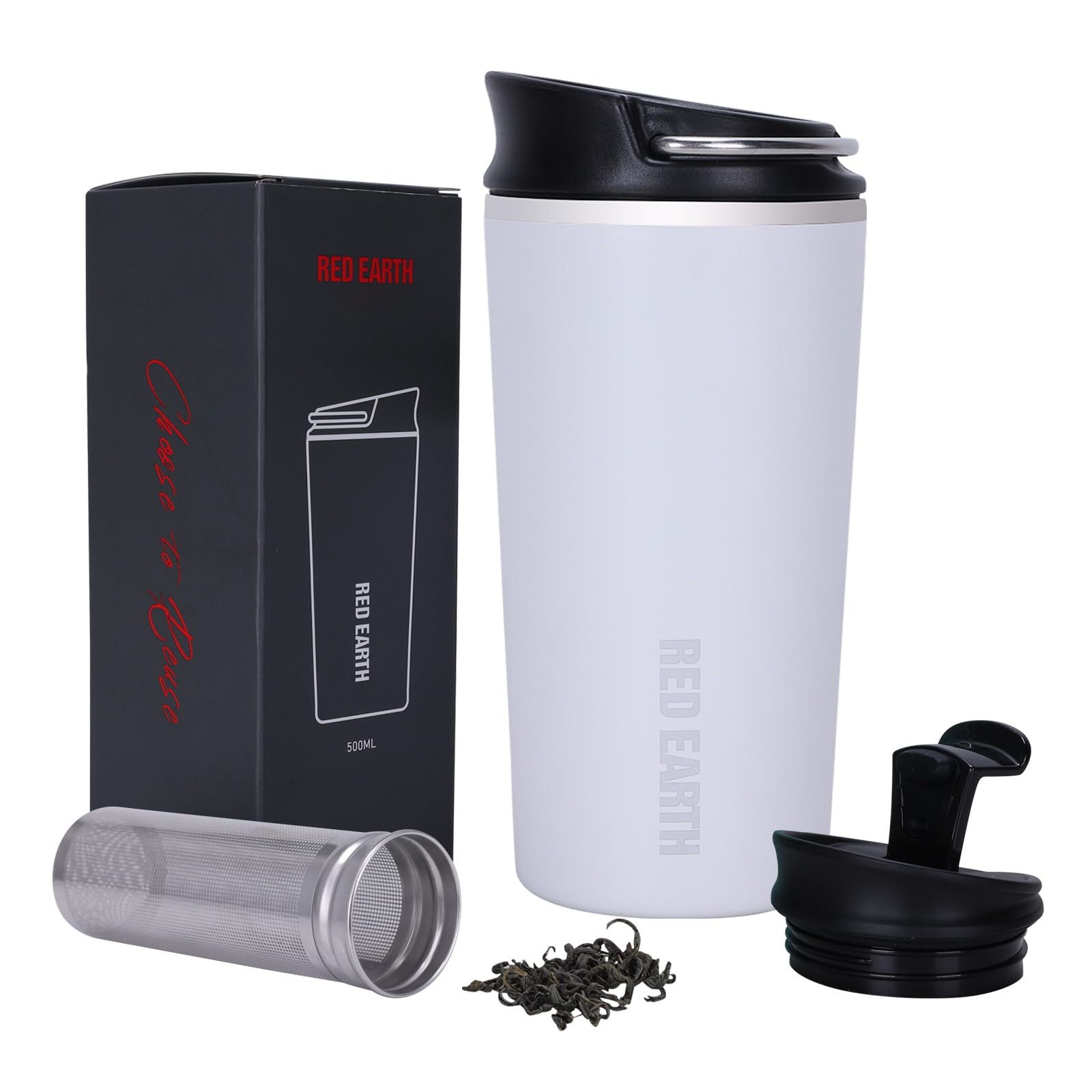 Amazon.com: GiNT 17oz Travel Tea Mug with Infuser and Two Lids. Vacuum ...