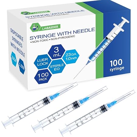 Amazon.com: 100 Pack 3ml Disposable Syringe with Needle 23Ga 1.0 Inch, Luer Lock Syringes ...
