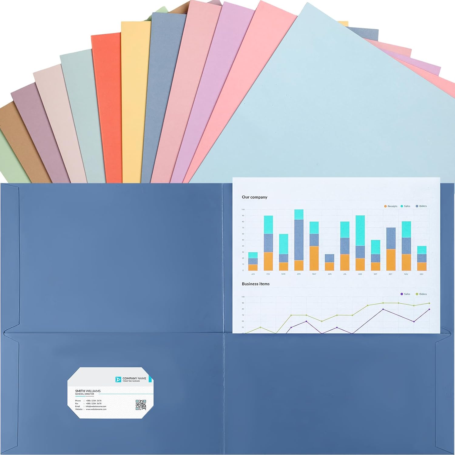 Amazon.com : Yaomiao 48 Pcs Heavy Duty Letter Size 2 Pocket Folders ...