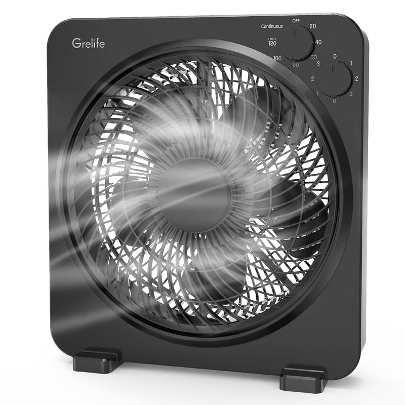 Grelife Table Fan, 14" Box Fan with 3 Adjustable Speeds, Quiet Running ...