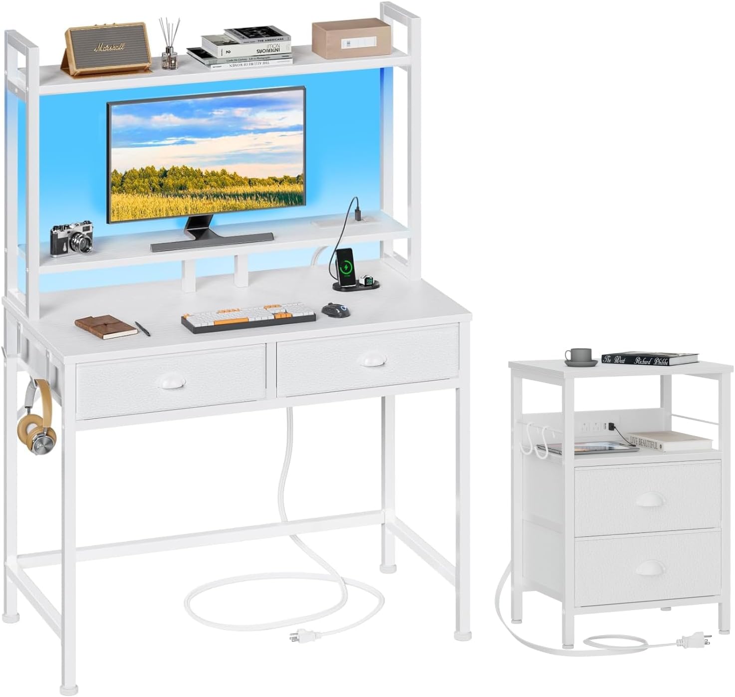 Amazon.com: Furologee End Table with Charging Station, Nightstand with ...