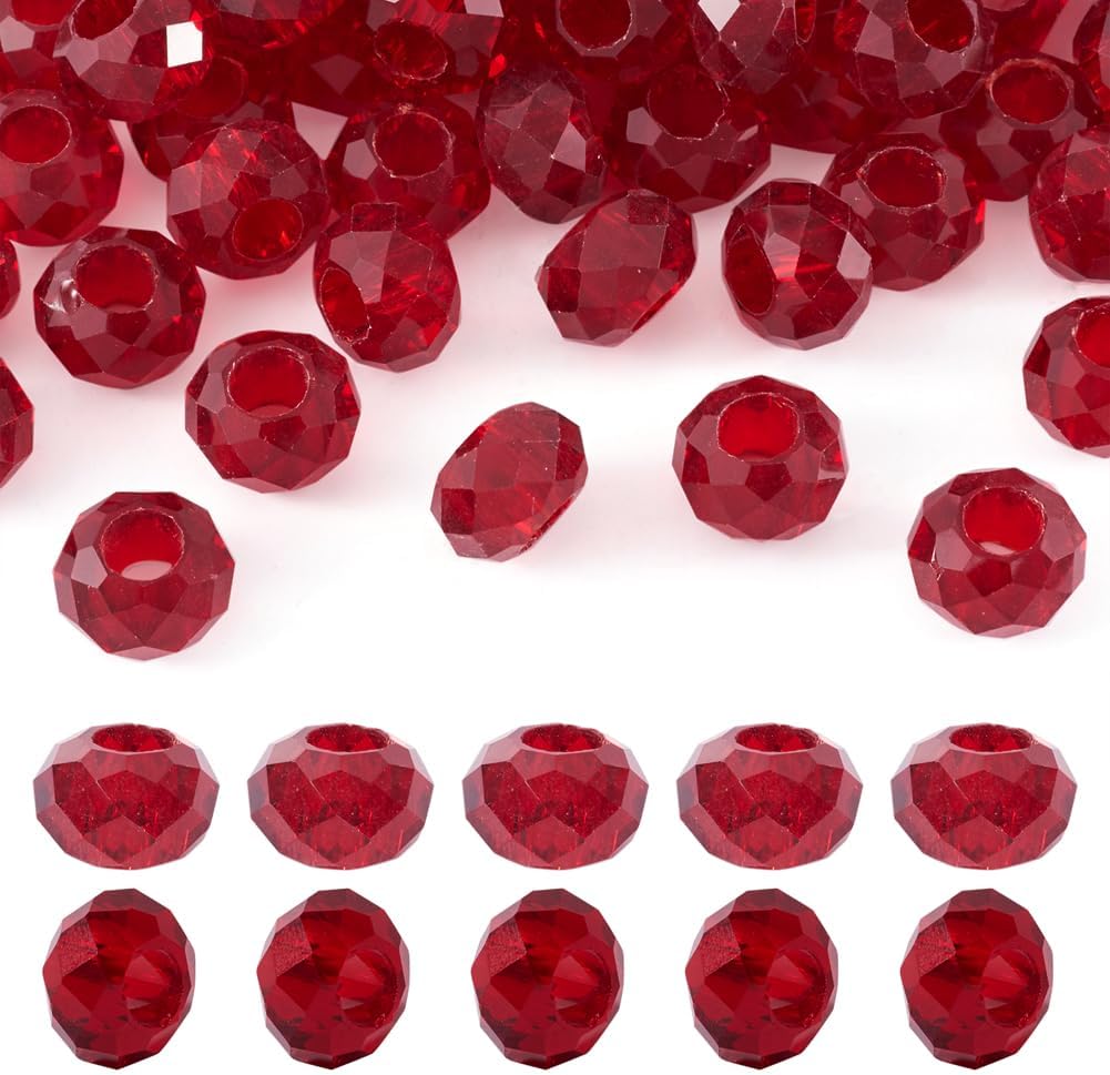 Amazon.com: 100pcs Dark Red Glass Faceted European Beads Crystal Large ...
