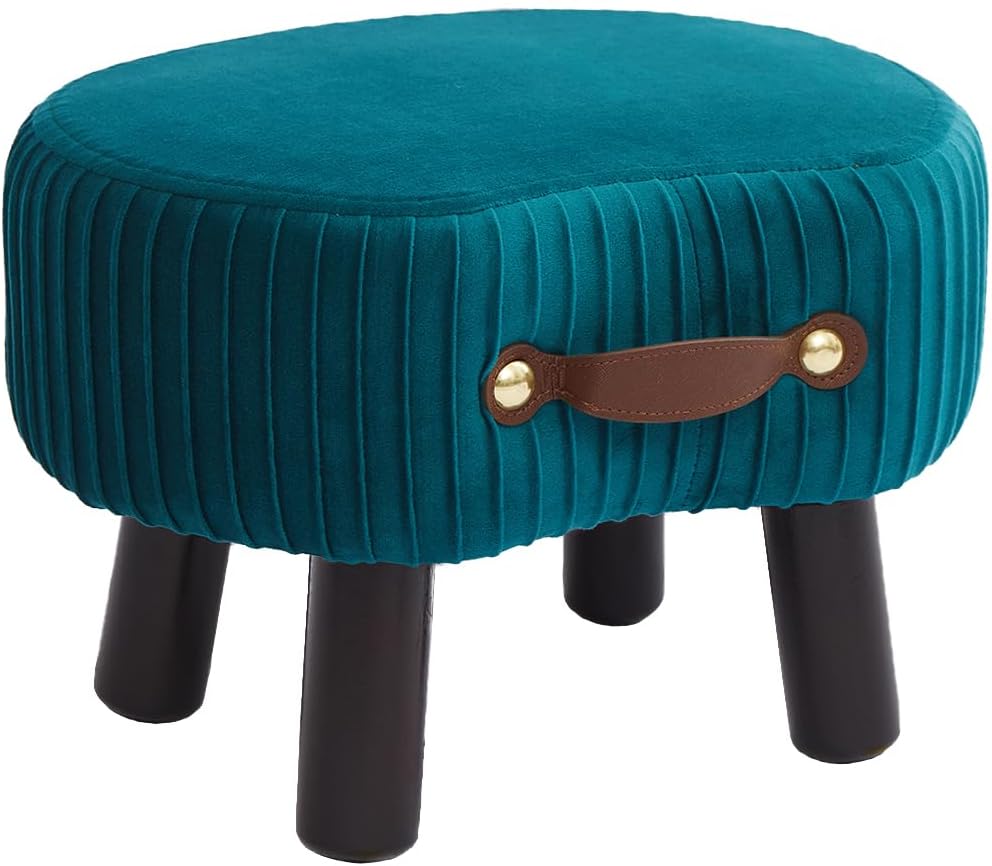 Amazon.com: Small Footstool with Handle, Velvet Ottoman Foot Rest with ...
