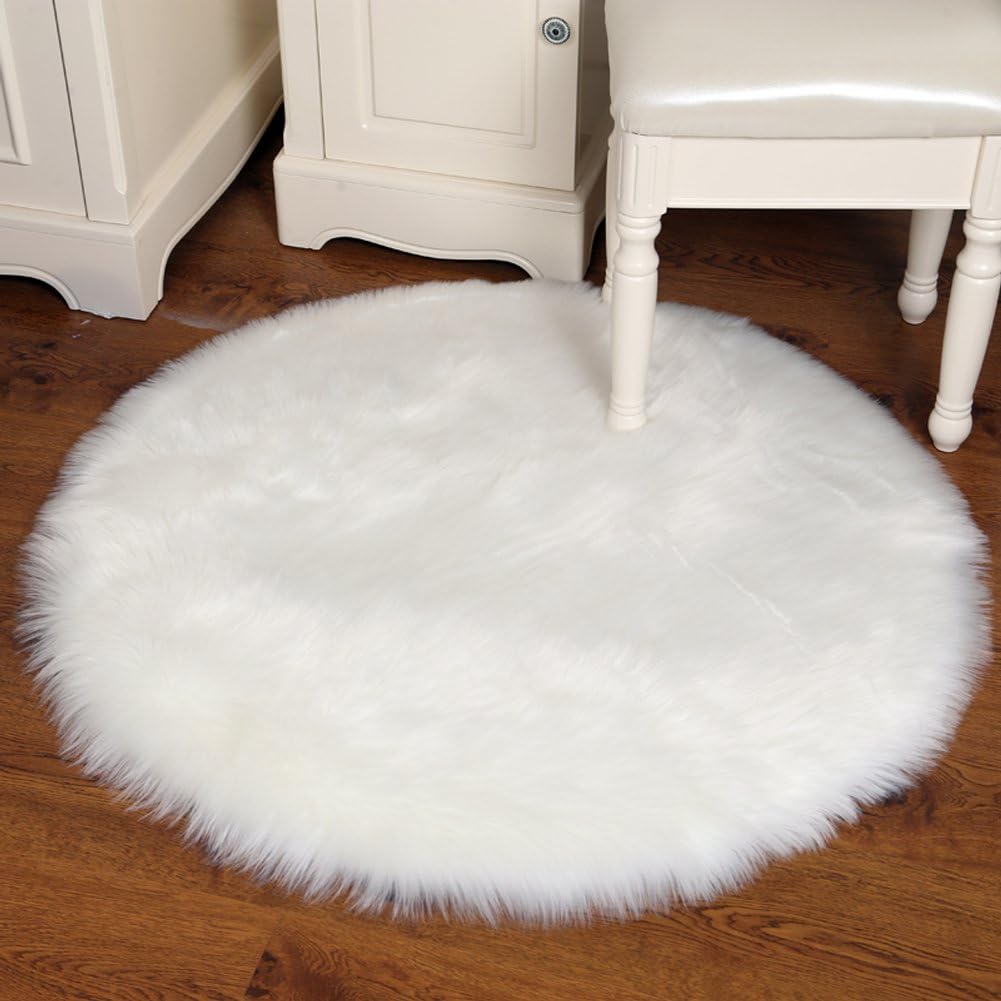Amazon.com: Junovo Ultra Soft Thick Fluffy Round Faux Sheepskin Area ...