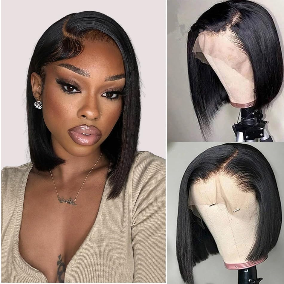 Amazon.com : Ablvari 13x4 Bob Wig Human Hair Straight Lace Front Bob ...
