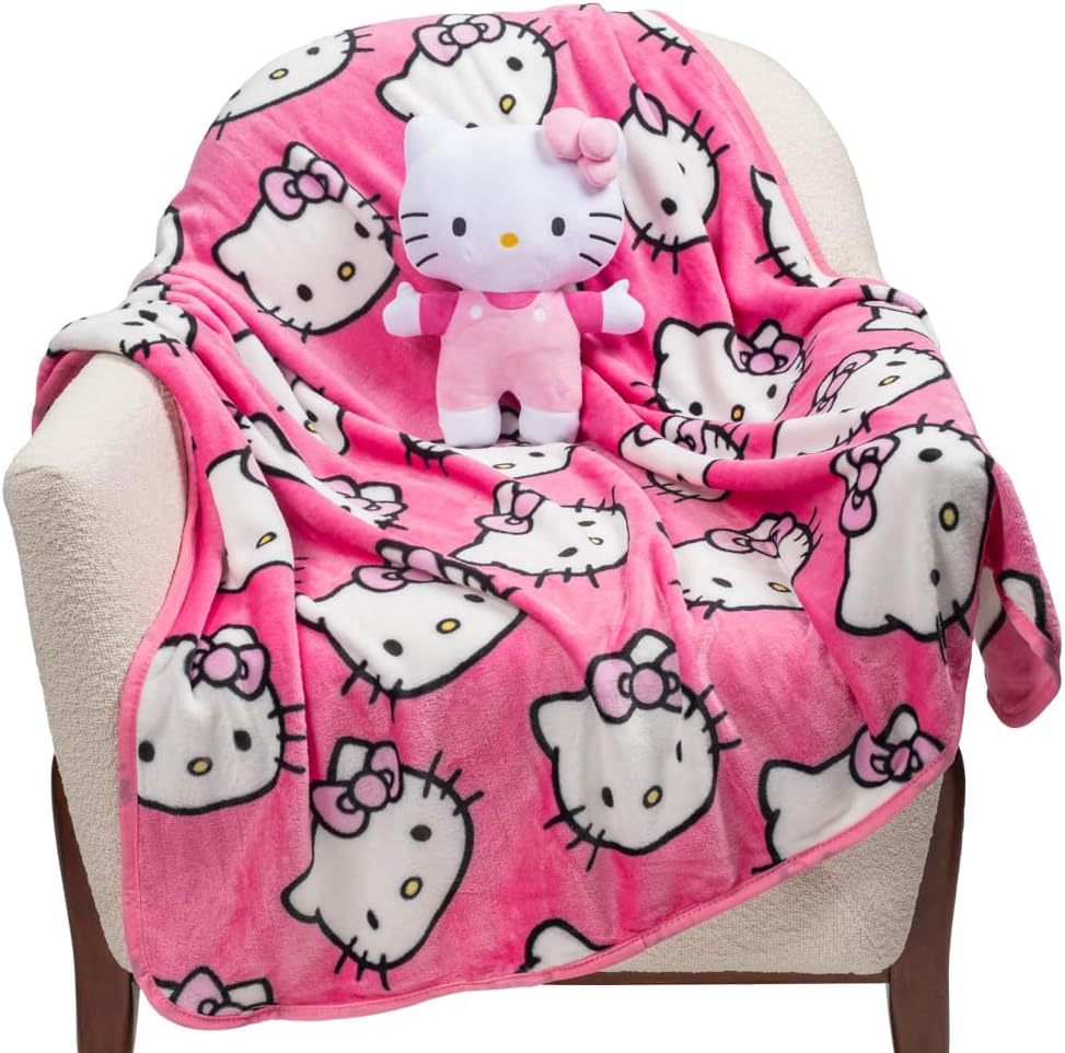 Amazon.com: Hello Kitty Plush Mini Pillow Buddy & 46 x 60 Inch Travel ...