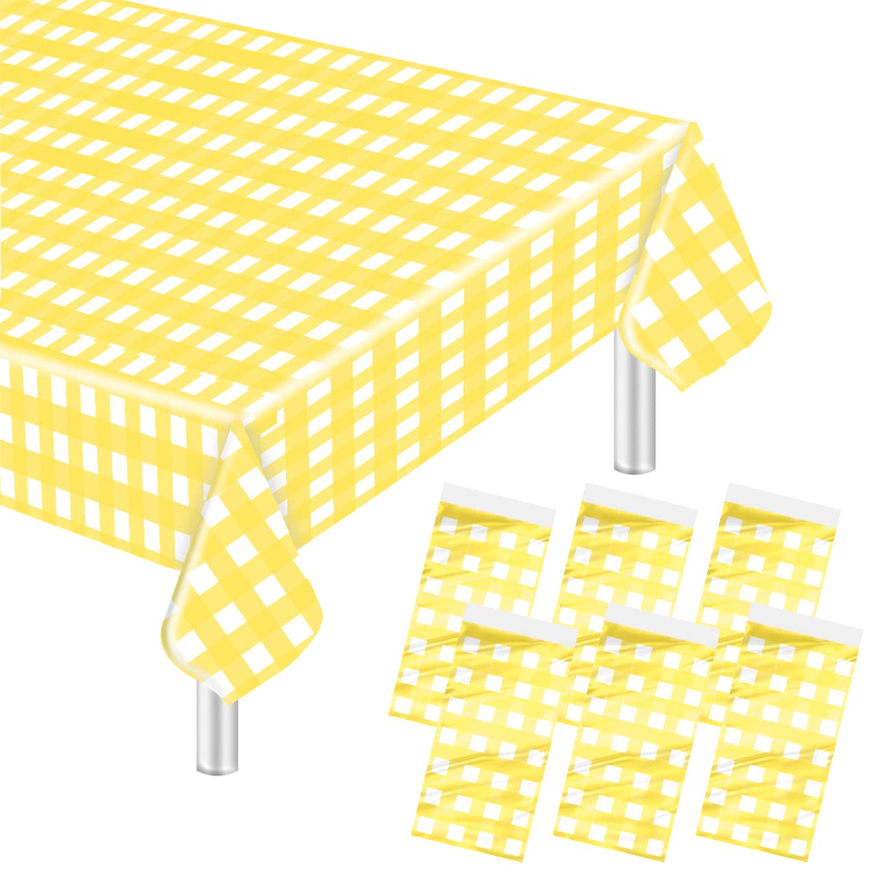 Amazon.com: 6 Pack Yellow Gingham Disposable Tablecloth 54 x 108 White ...