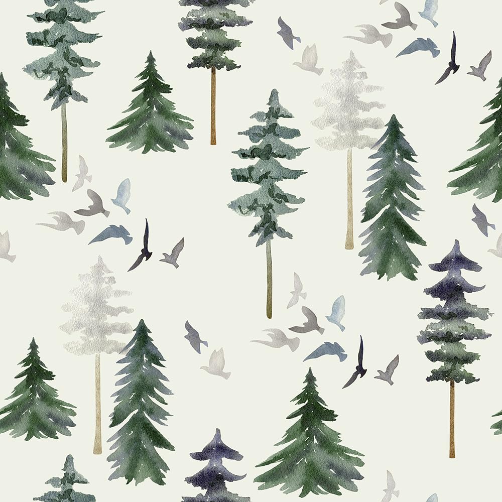 HEISIG 18"x236" Boho Watercolor Pine Green Tree Peel and Stick ...