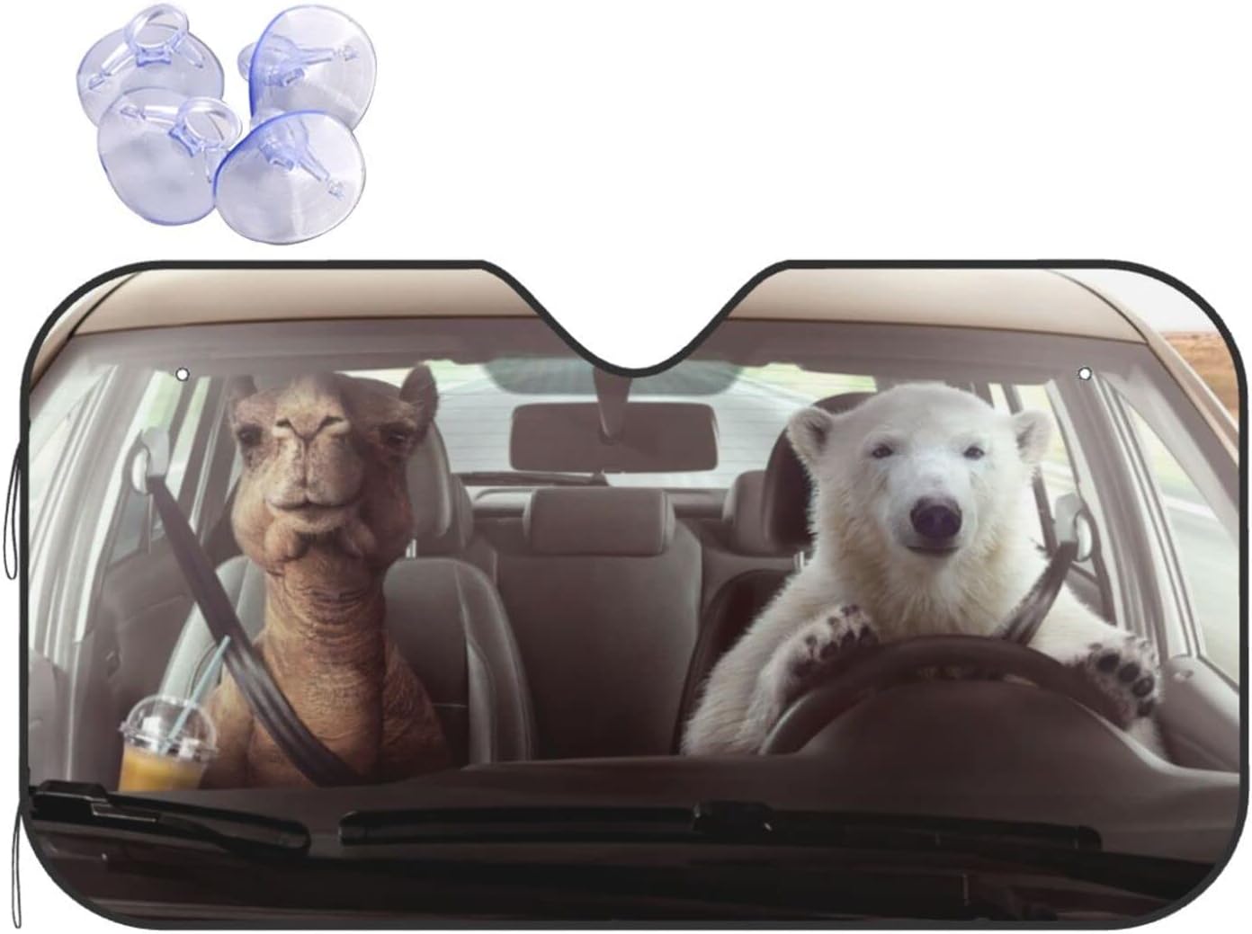 Amazon.com: Bear and Llama Driving Car Windshield Sun Shade for Car SUV ...