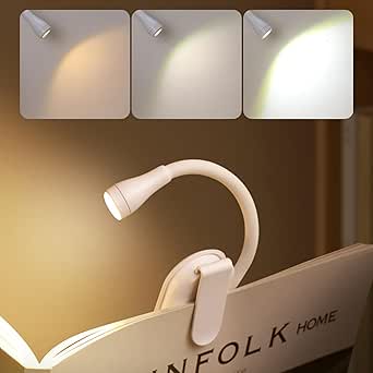 LED Rechargeable Book Light, Clip on Reading Light with 3 Light Color ...