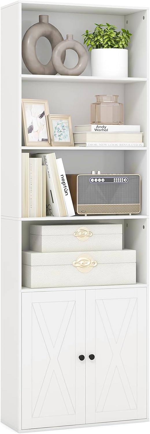 Giantex 6-Tier Freestanding Bookcase, Modern Bookshelf with Farmhouse ...