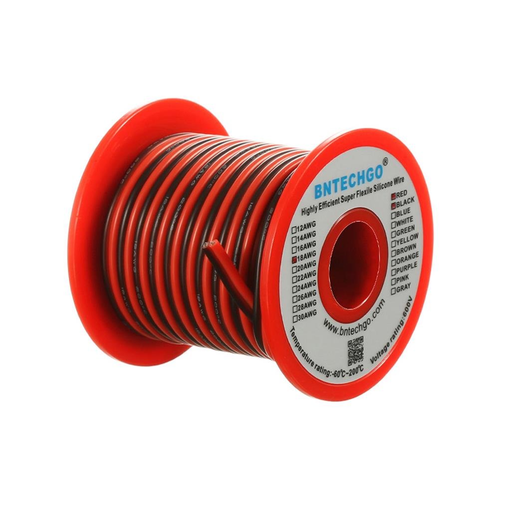 BNTECHGO 18 Gauge Flexible 2 Conductor Parallel Silicone Wire Spool Red ...