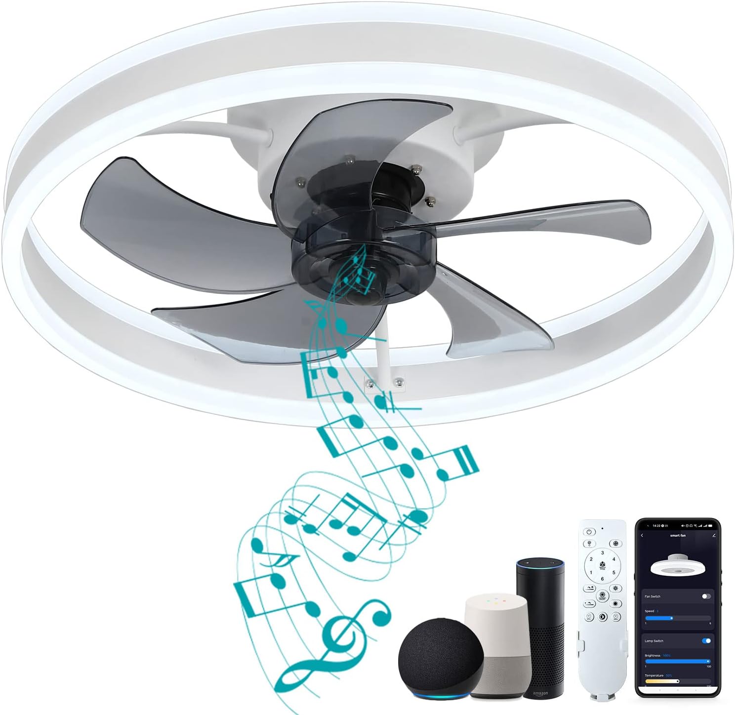 Amazon.com: DewShrimp Wifi Low Profile Ceiling Fan Flush Mount ...