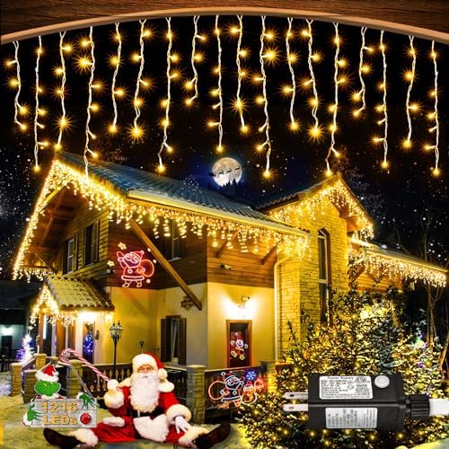 Warm White Christmas Lights Outdoor - 99ft 1216 LED 8 Modes Hanging ...