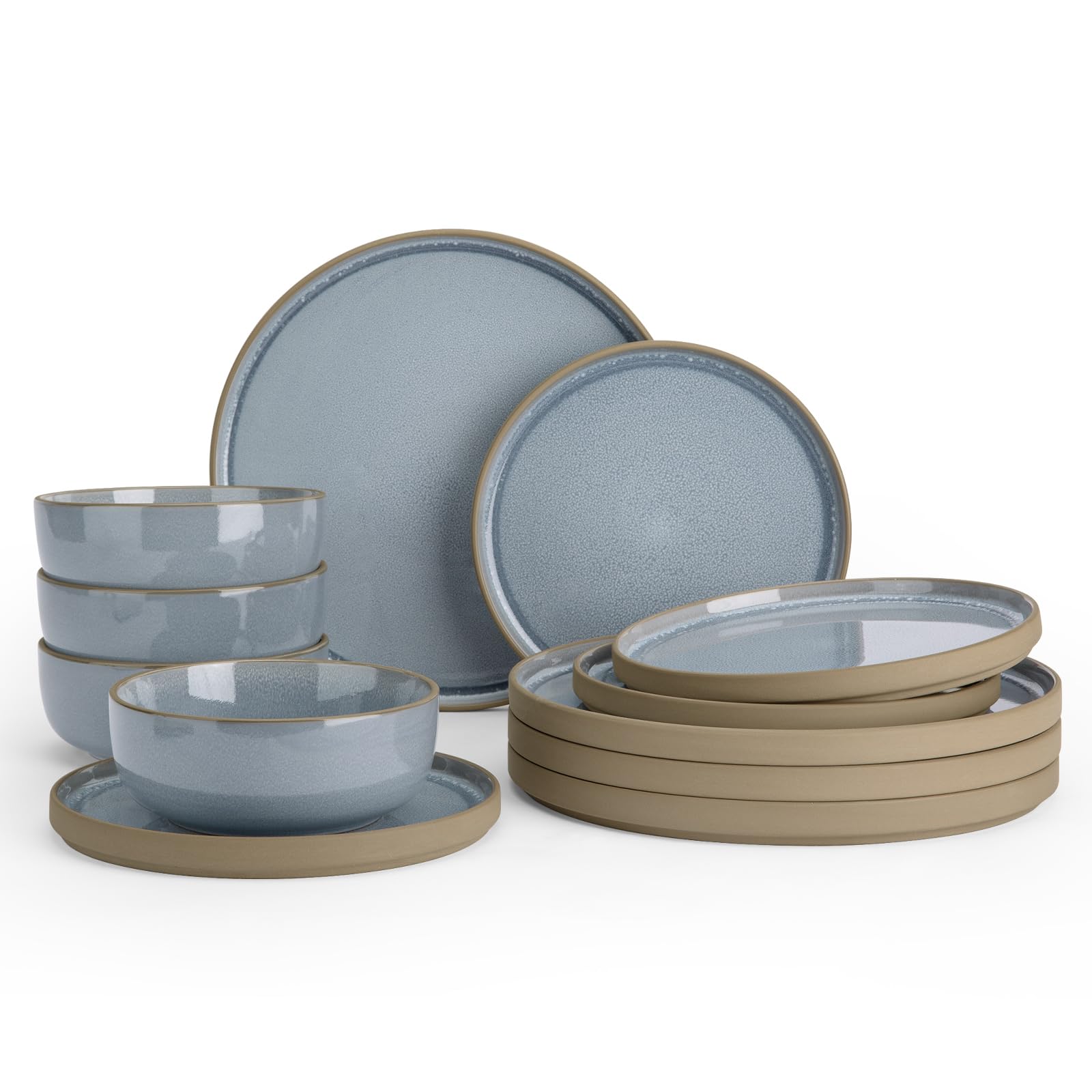 Amazon.com | Famiware Nature Plates and Bowls Sets, 12 Pieces Stoneware ...