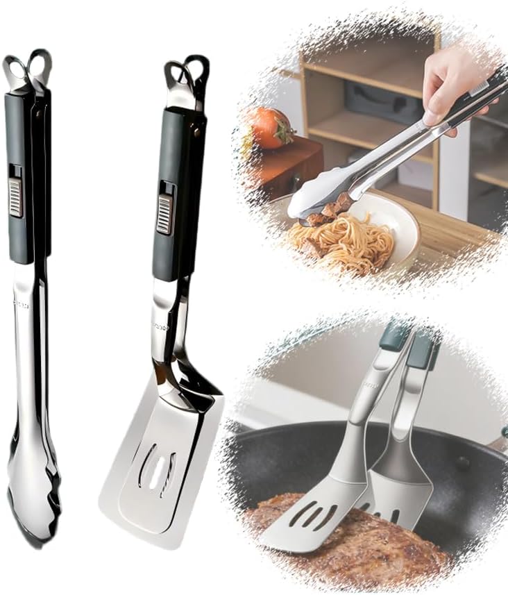 Amazon.com: 2-in-1 Stainless Steel Grill Clamp & Spatula Tongs – Heavy ...