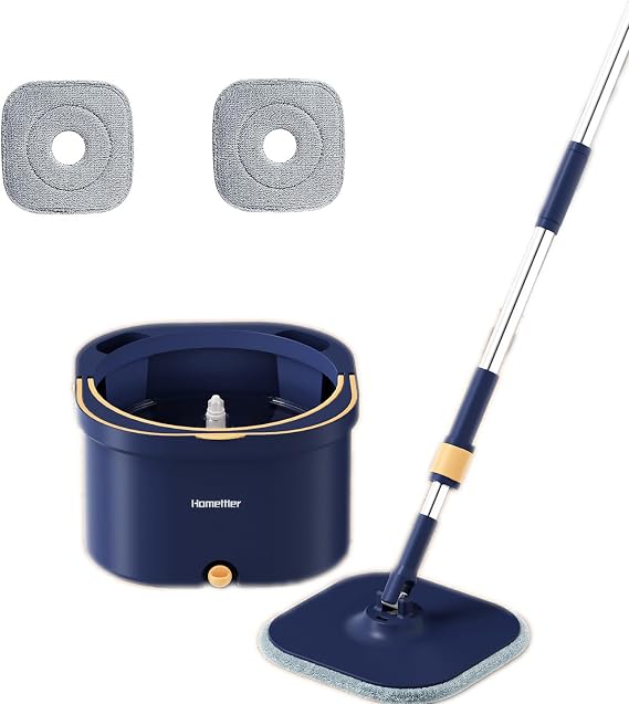 Amazon｜Homettler 汚水分離 モップ ダブルバケツ 回転マジカルモップ, 3.5L大容量 二枚セット 収納しやすい正方形バケツ ...