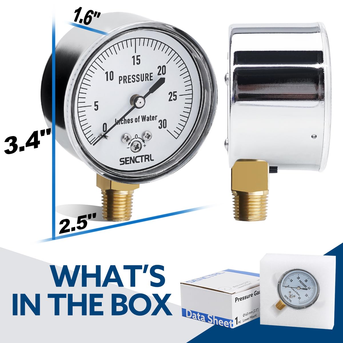Snapklik.com : SENCTRL 0-30 Inches Of Water Column Gauge, Low Pressure ...