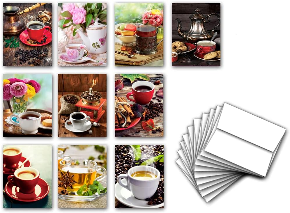 Amazon.com : COFFEE & TEA note card set of 10. Blank inside. Variety ...