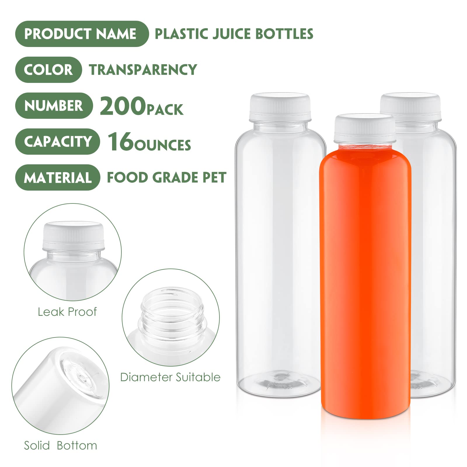 Tanlade 200 Pack Plastic Juice Bottles with Caps Clear Reusable Drink ...