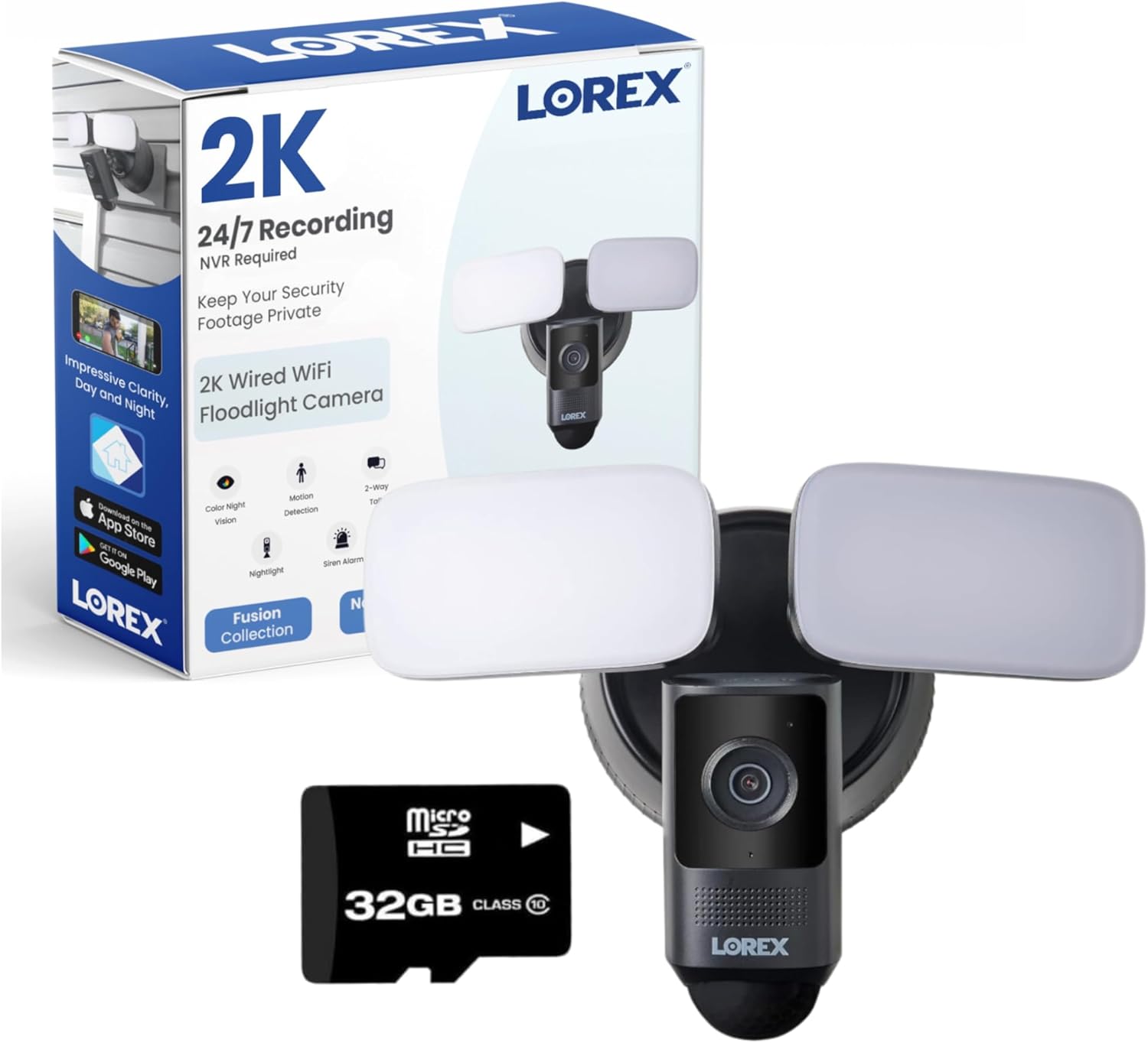 Lorex 2K WiFi Floodlight Camera - 32GB Outdoor Home Security Camera ...