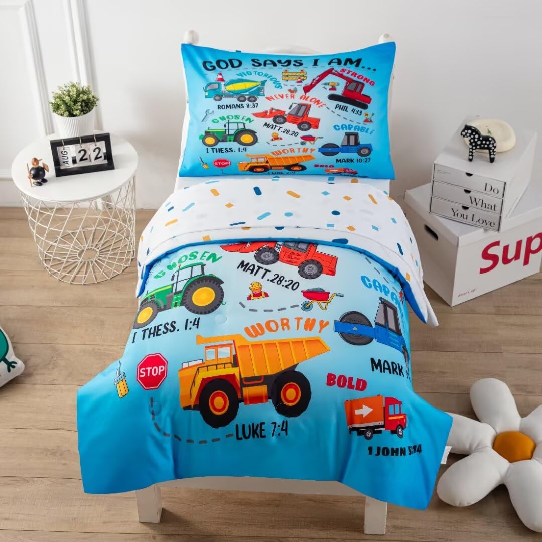 Amazon.com: 4 Piece Toddler Bedding Set for Boys,Cars Construction ...