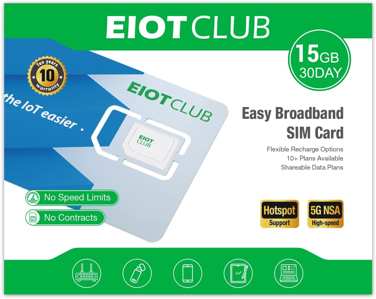 Amazon.com: EIOTCLUB Data Only SIM Card - Prepaid 5G/4G LTE Network for ...